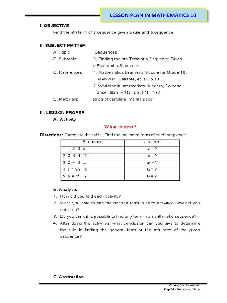 Finding The Nth Term Of A Sequence Given A Rule And A Sequence Pdf Mathematics