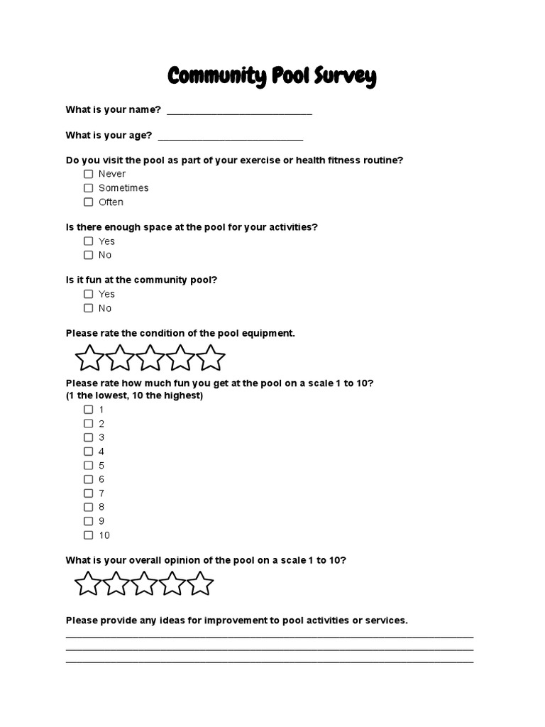 Community Pool Survey PDF | PDF