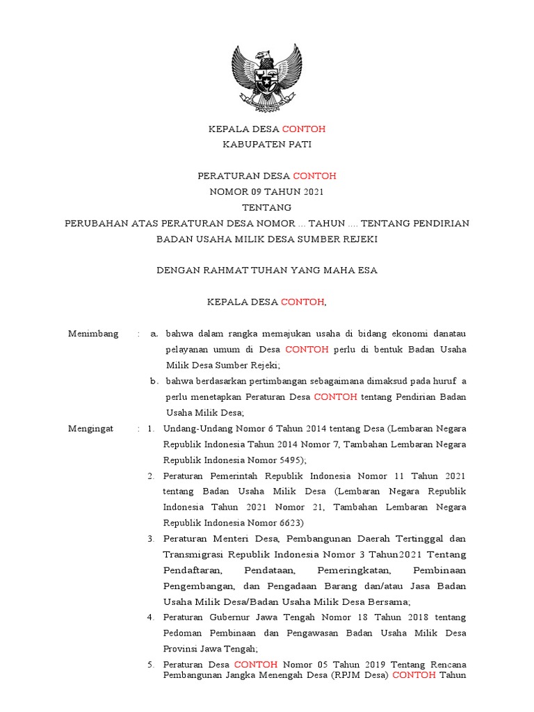 Contoh Perdes Bumdes | PDF