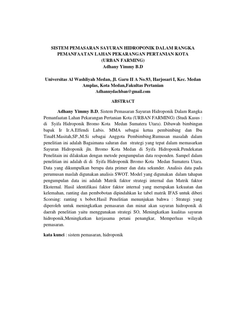 Pemasaran Sayuran Hidroponik Medan | PDF | Ilmu Sosial | Teknologi ...