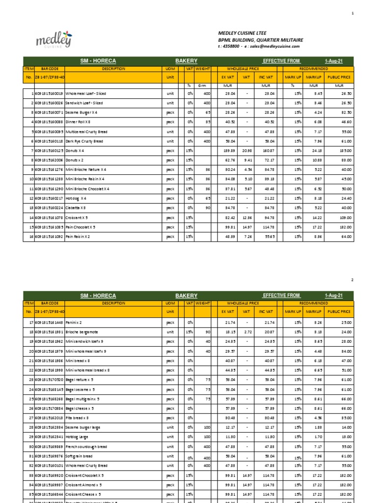 Medley Price List - SM - Horeca - 01 Aug 21 PDF | PDF | Food And Drink ...
