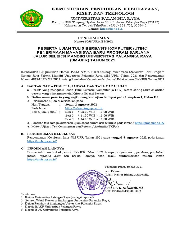 UTBK Jalur SM-UPR 2021: Jadwal & Peserta | PDF | Sains & Matematika
