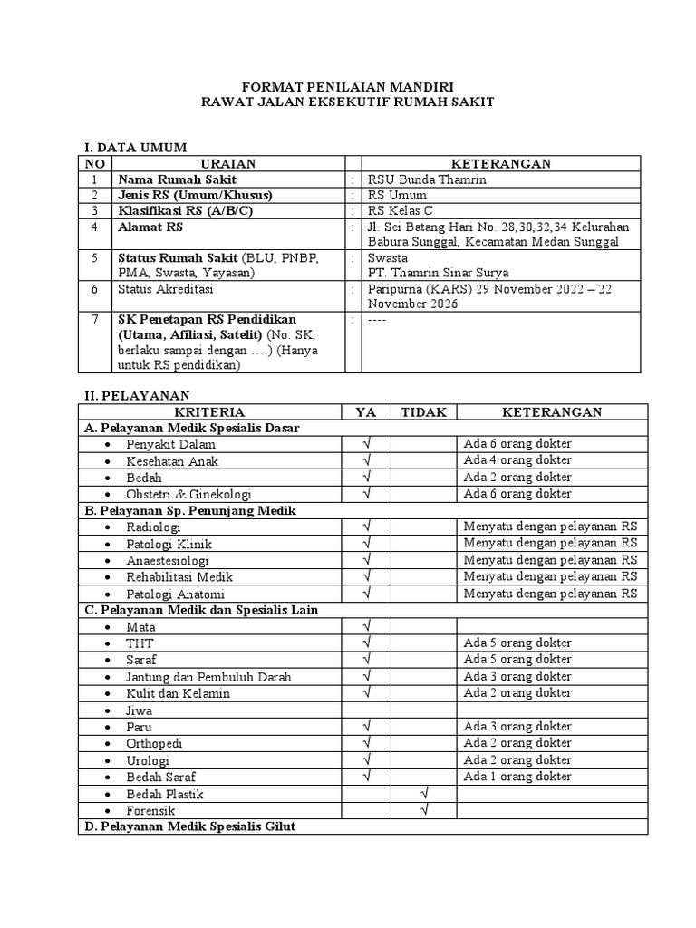 Self Assesement Poliklinik Eksekutif | PDF