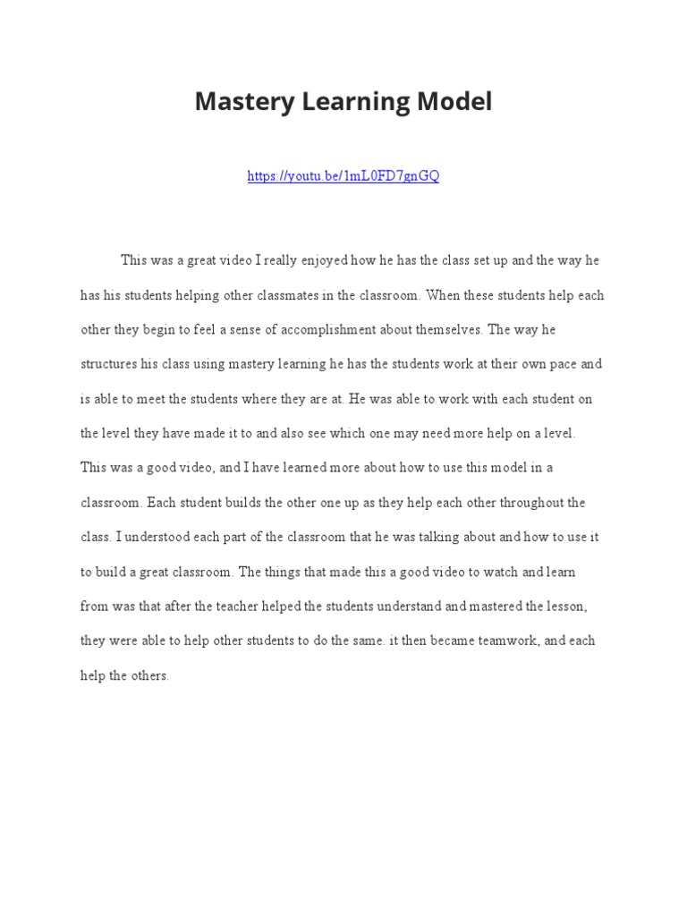 Mastery Learning Model Lesson Plan | PDF | Career & Growth | Wellness