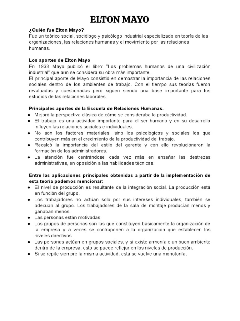 ¿Quién Fue Elton Mayo | PDF | Sicología | Ciencias del comportamiento