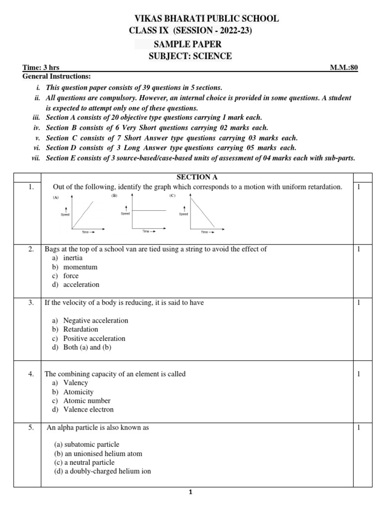 Class 9 Science Sample Paper 2022-23 | PDF | Cell Membrane | Osmosis