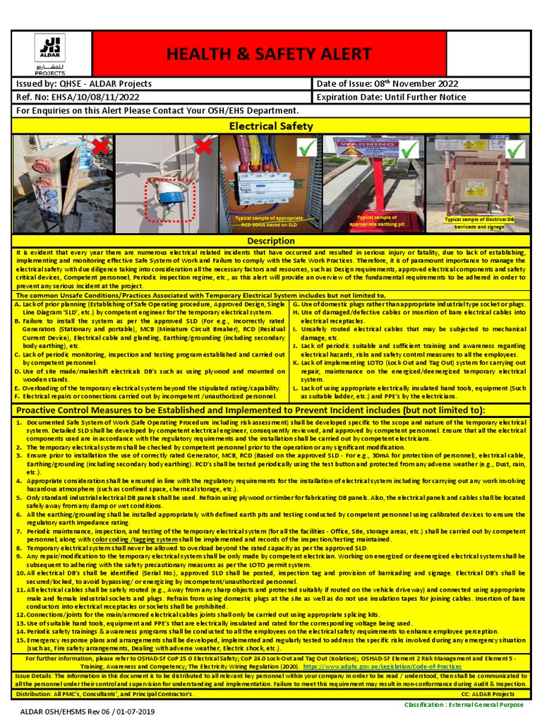 ALDAR Projects Health and Safety Alert Electrical Safety | PDF | Ac ...