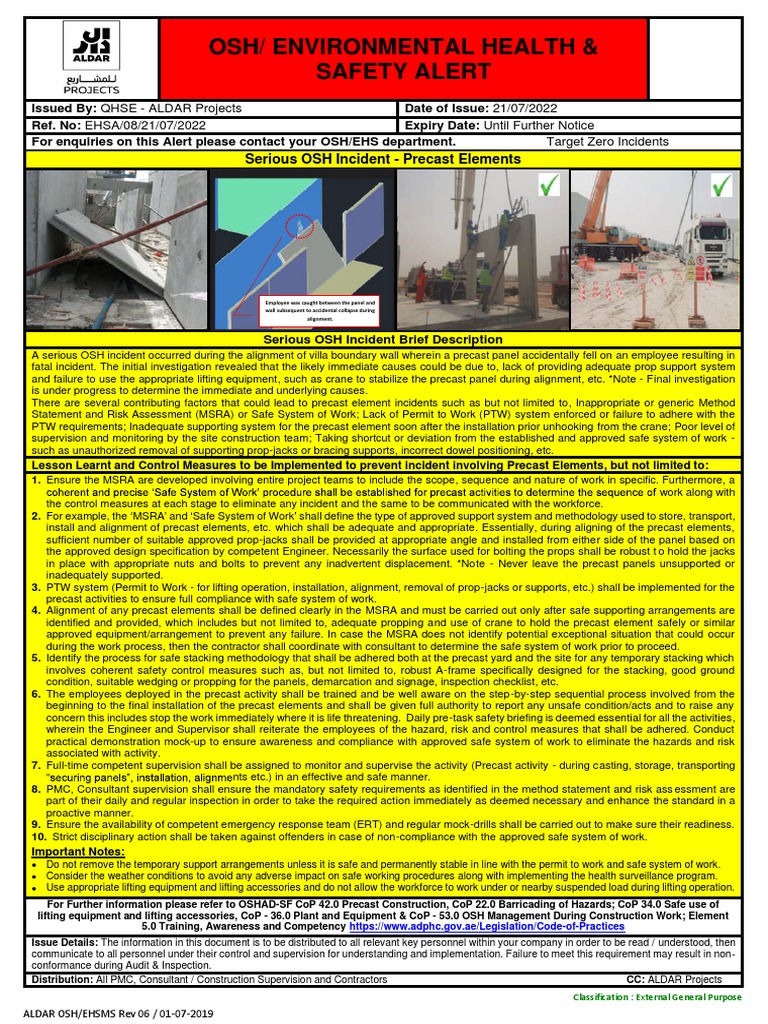 ALDAR OSH Alert - Precast Elements | PDF | Occupational Safety And ...