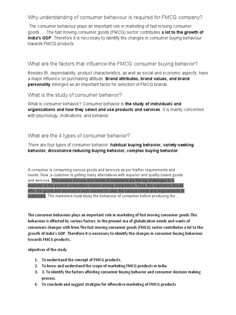 Question of Consumet Behaviour Related To FMCG Products | PDF ...