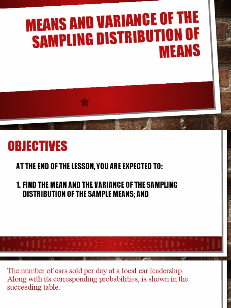 Means And Variance Of The Sampling Distribution Of Sample Means