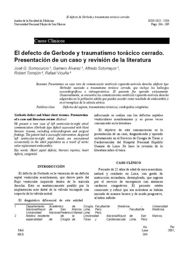 Defecto de Gerbode y trauma torácico | PDF | Ventrículo (corazón ...