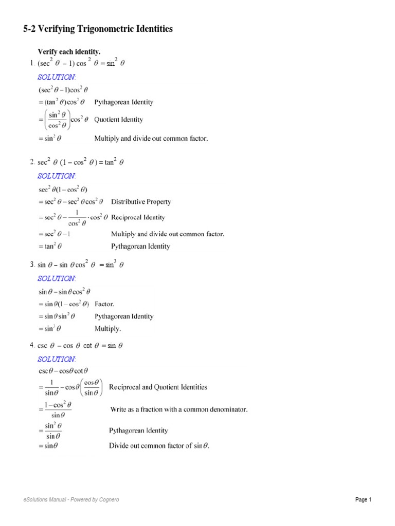 5-2 Verifying Trigonometric Identities PDF | PDF | Trigonometric ... 5-2 Verifying Trigonometric Identities PDF | PDF | Trigonometric ...