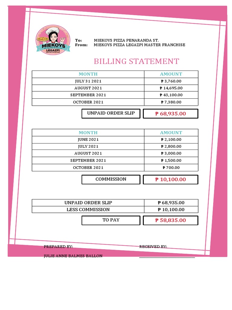 BILLING STATEMENT TO PENARANDA | PDF