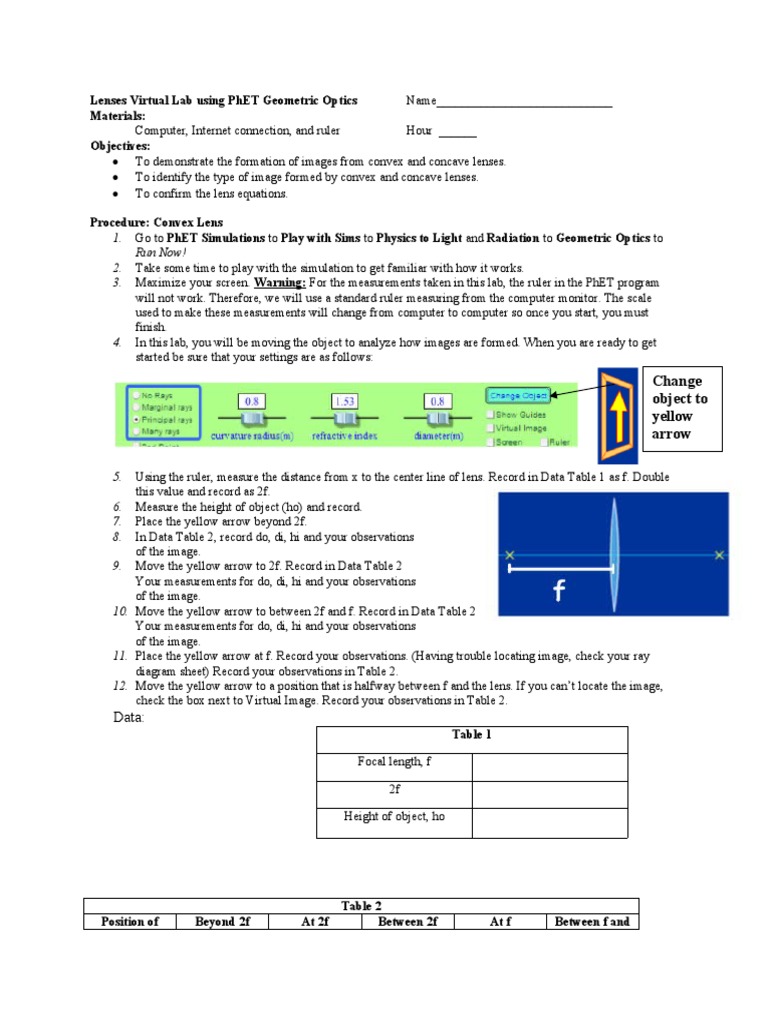 Geometric Optics Lab with PhET Simulation | PDF | Optics ...