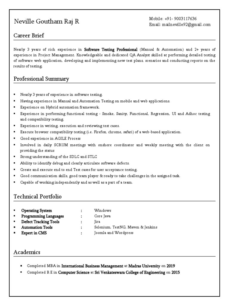 Neville Resume | PDF | Software Testing | Software