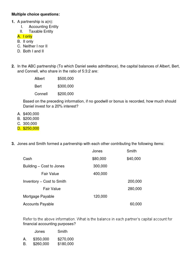 MCQ Quiz With Answers PDF | PDF | Debits And Credits | Partnership