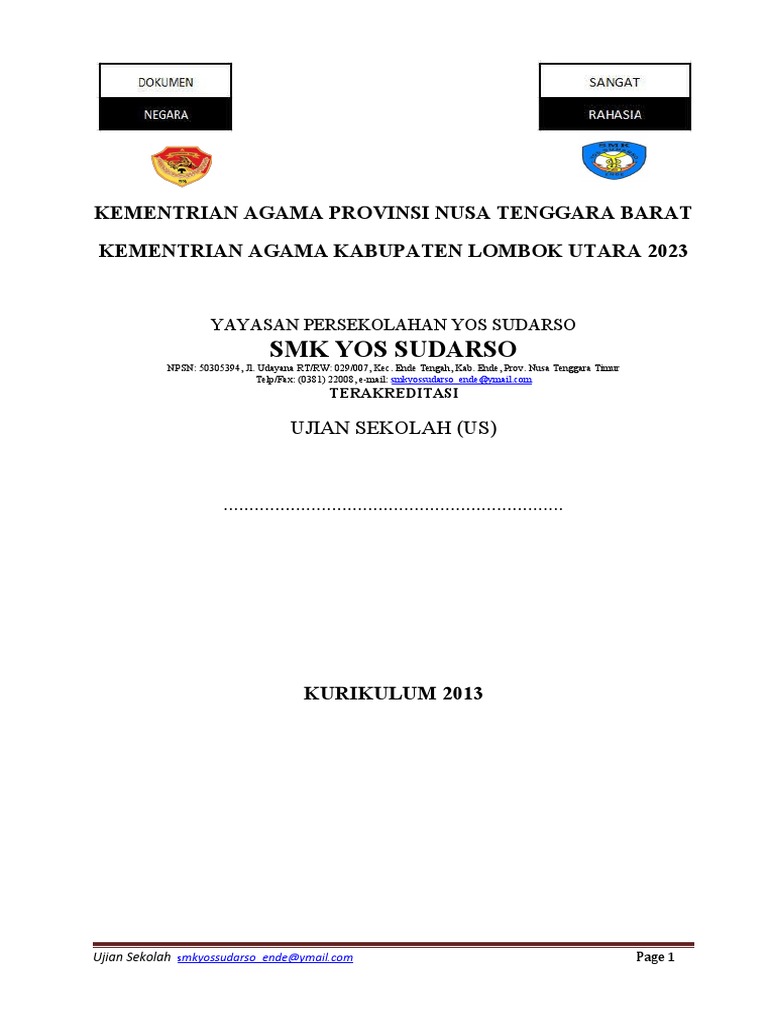 Sampul Soal Ujian Sekolah 2023 | PDF