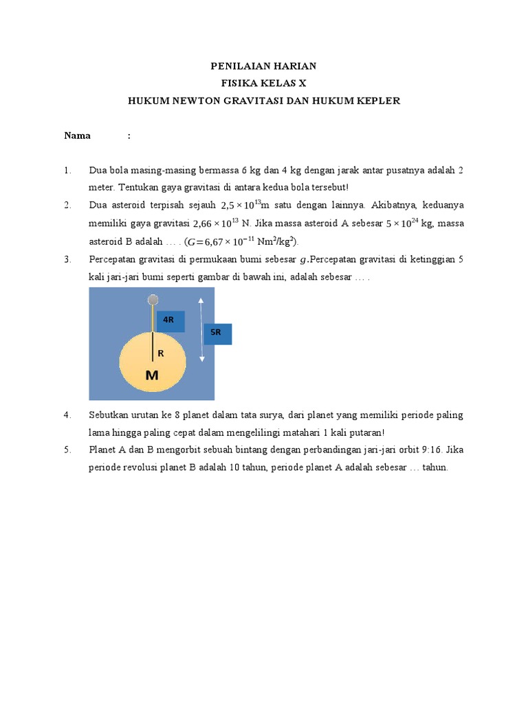 Penilaian Harian Hukum Newton Gravitasi | PDF | Ilmu Sosial | Sains & Matematika