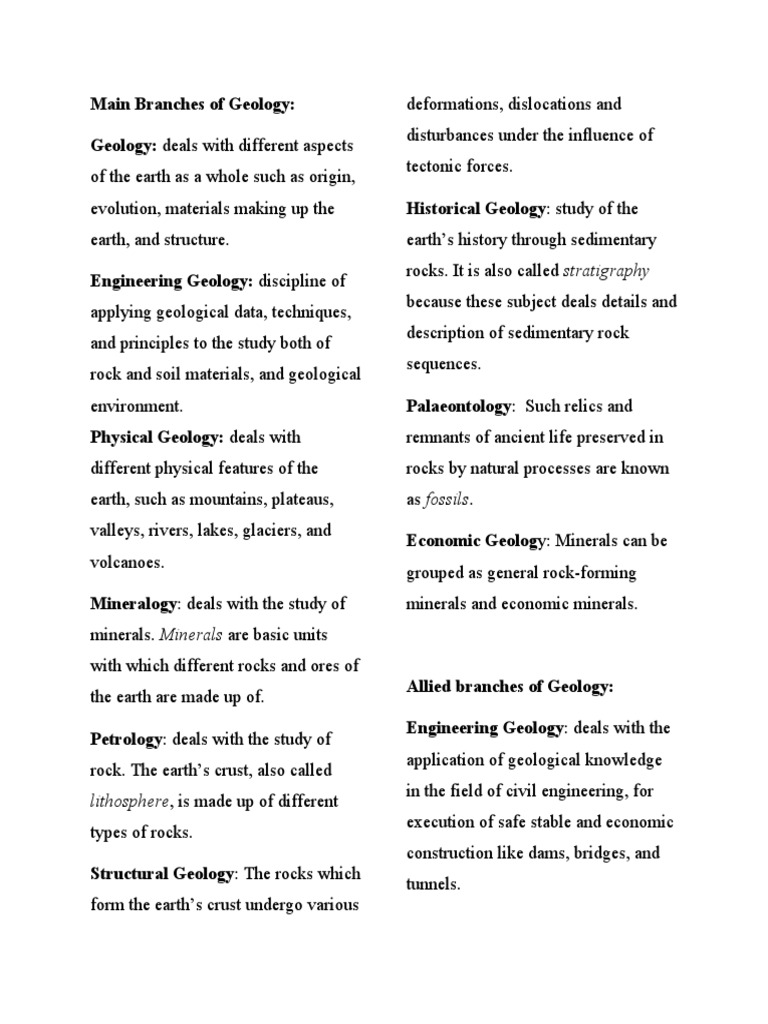 Main Branches of Geology | PDF | Geology | Weathering