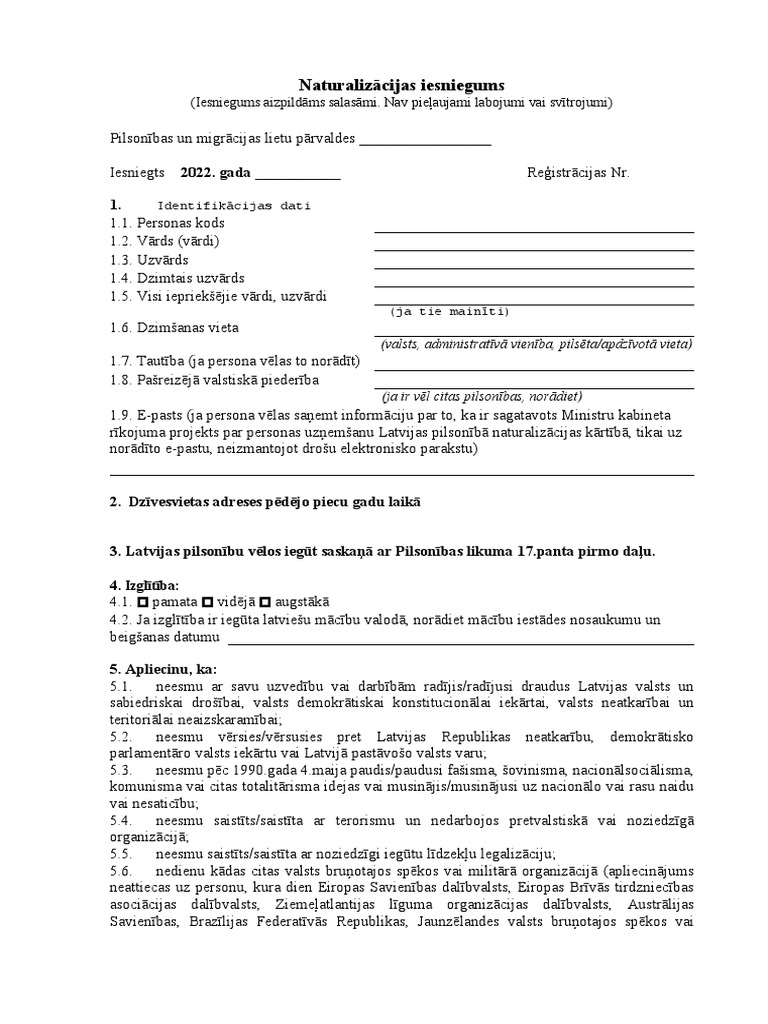 Naturalizacijas Iesniegums No 15 Gadiem | PDF