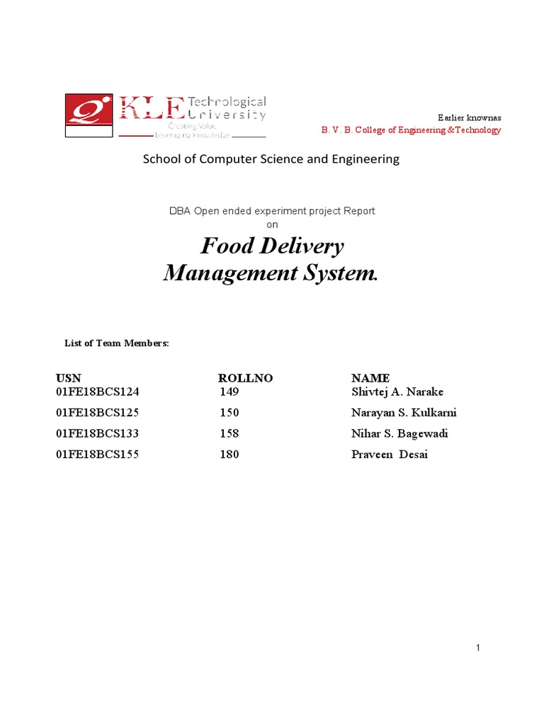 Food Delivery System Project Report | PDF | Databases | Relational Database
