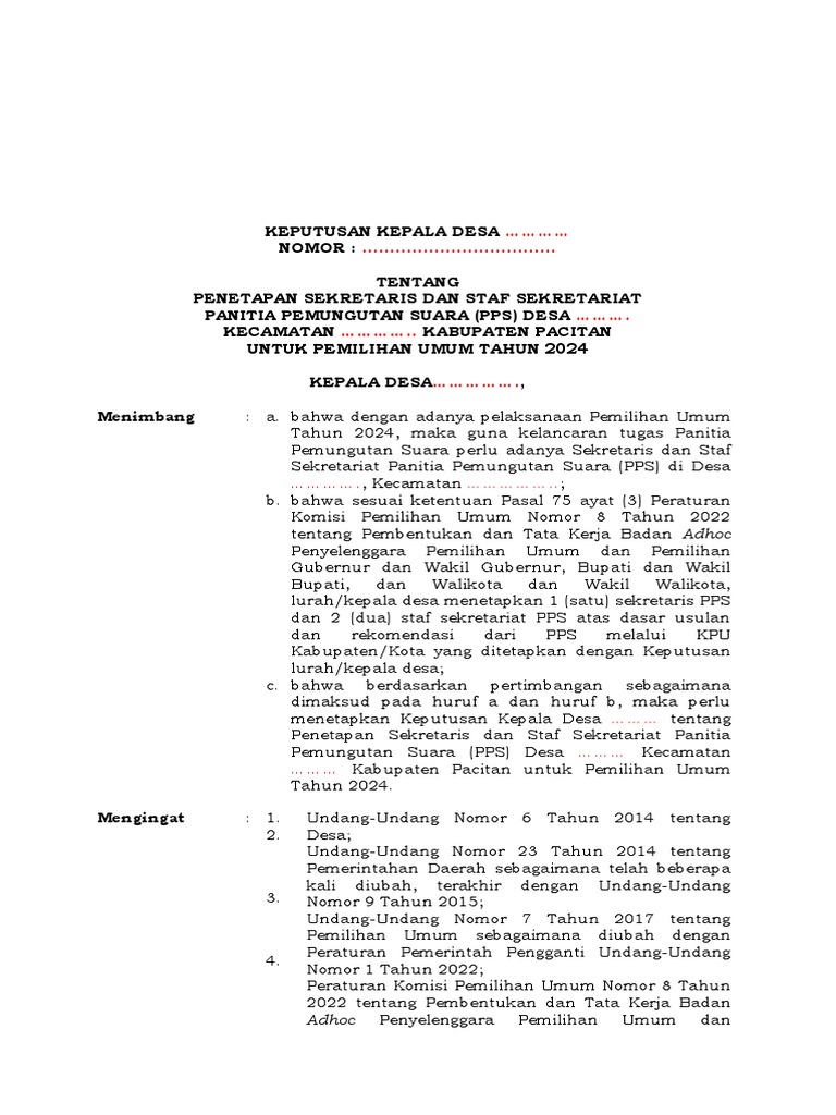 DRAF SK Kades Sekretariat PPS PERUBAHAN 2023 | PDF