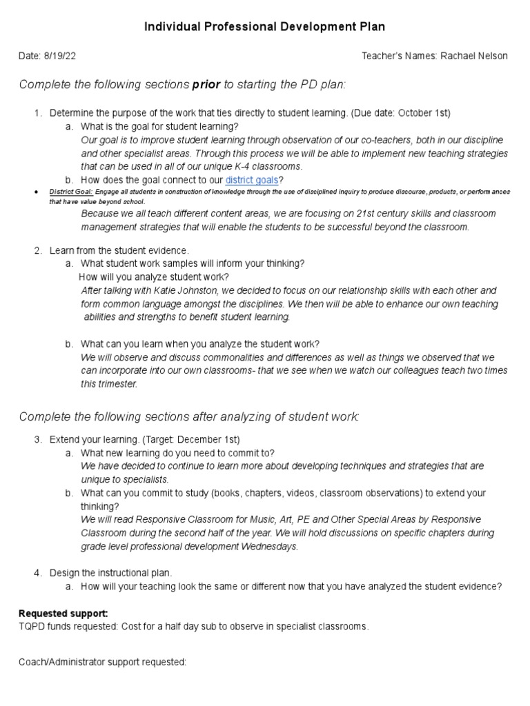 Rachael Nelson 22-23 - Individual Professional Development Plan 22-23 ...