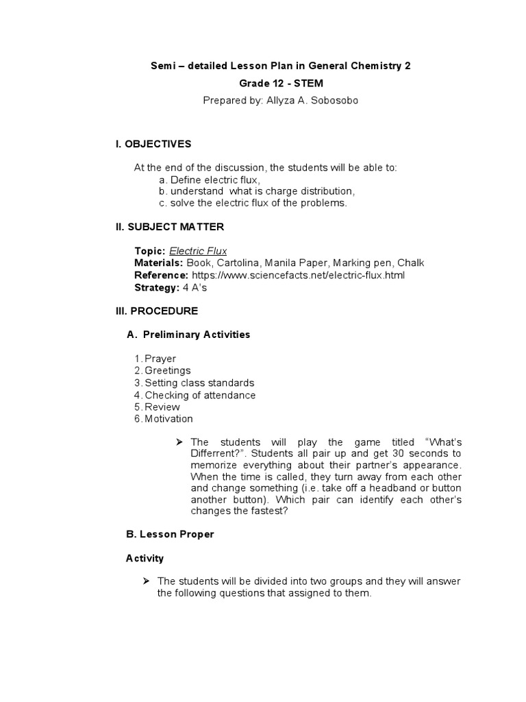 Electric Flux Lesson Plan for Grade 12 | PDF | Area | Flux
