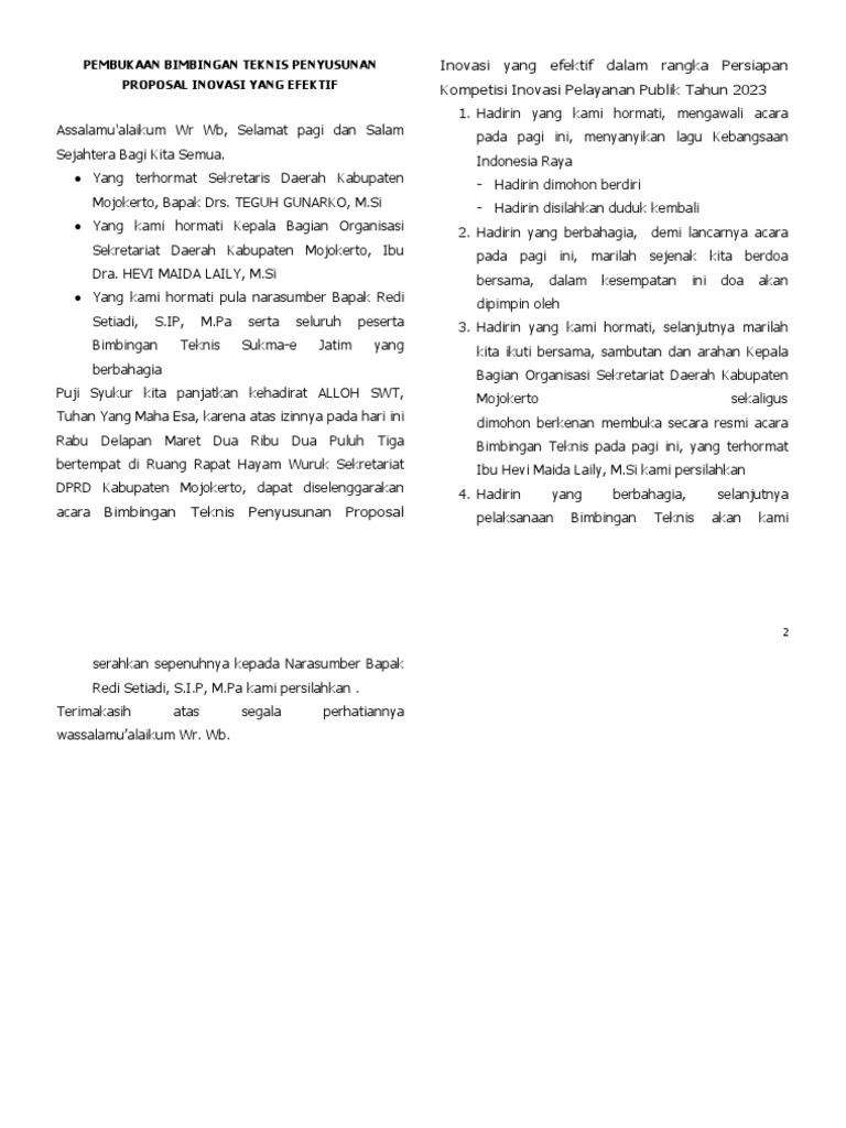 Konsep MC Bintek Kompetisi Inovasi | PDF