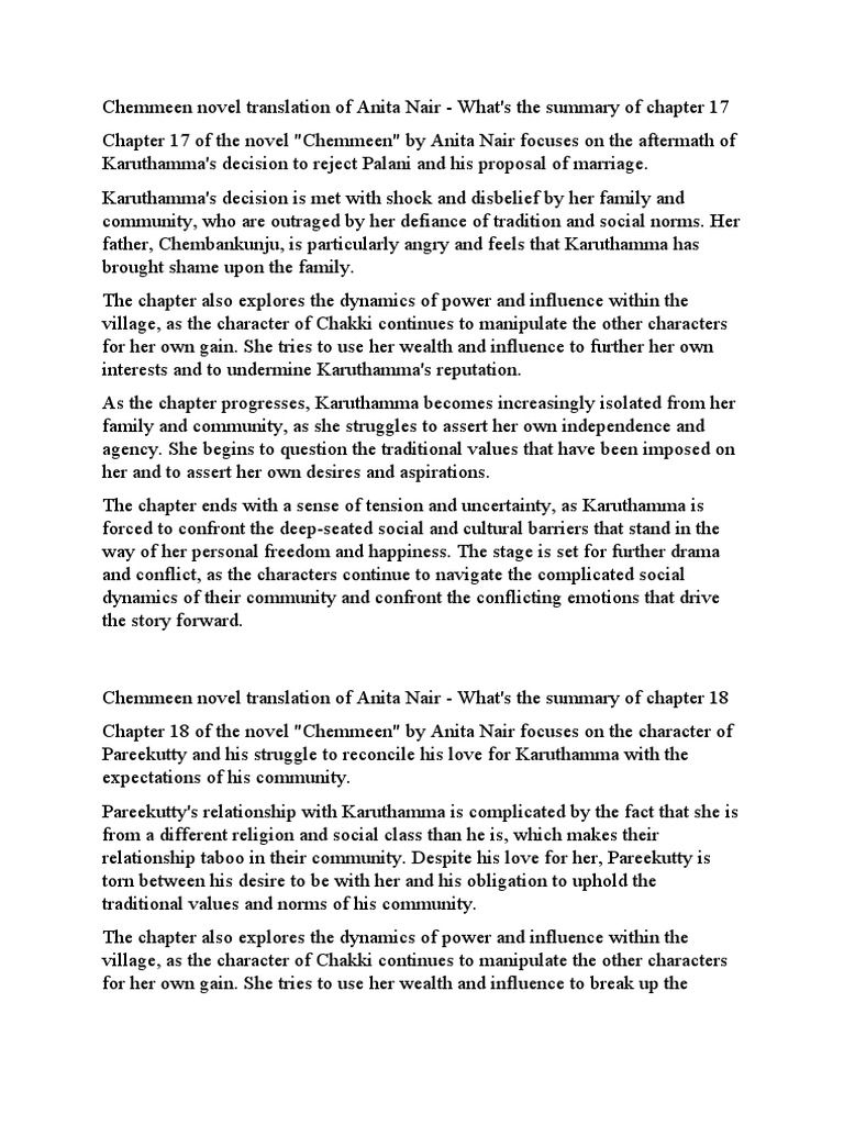 Chat GPT Summary of Chemmeen - Part 5 | PDF | Anger | Emotions