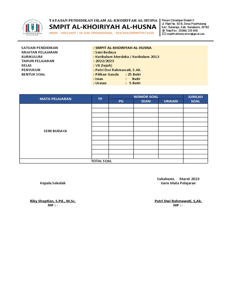 Format Soal STS (30) - Kelas XXXX - Mapel XXXX - 2022-2023 | PDF
