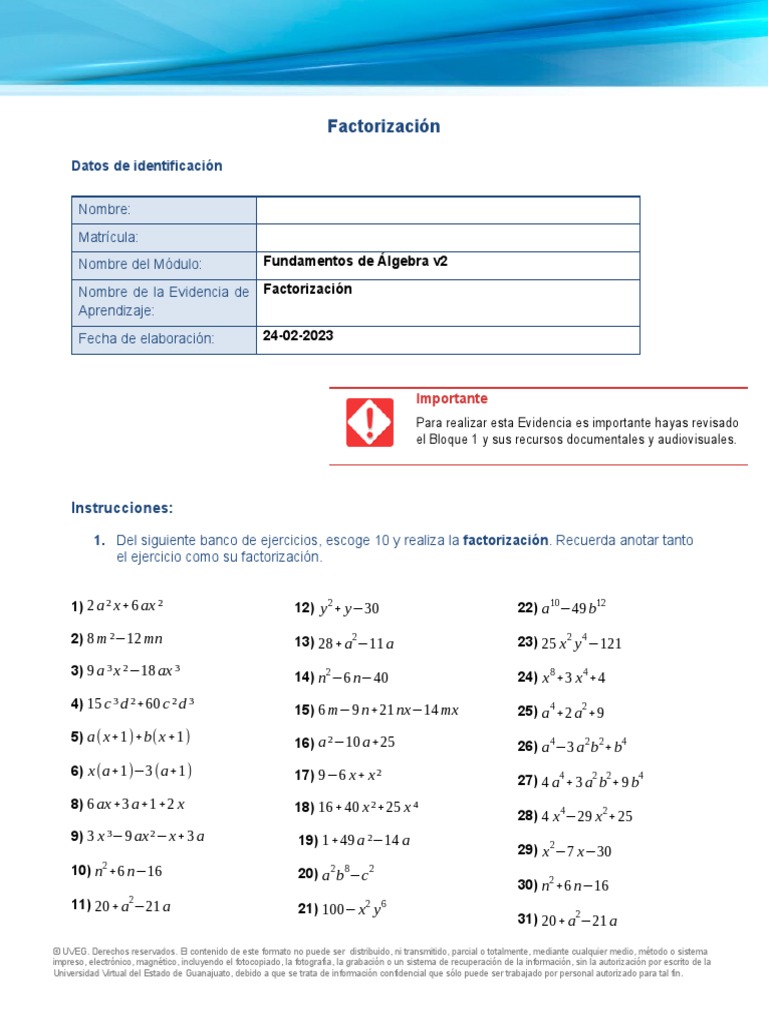 B1 EA1 Factorización | PDF
