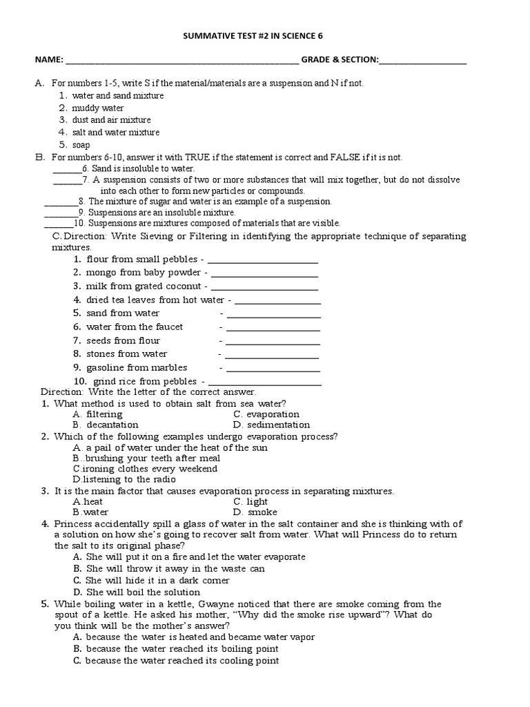 Summative Test in Science #2 | PDF | Water | Mixture