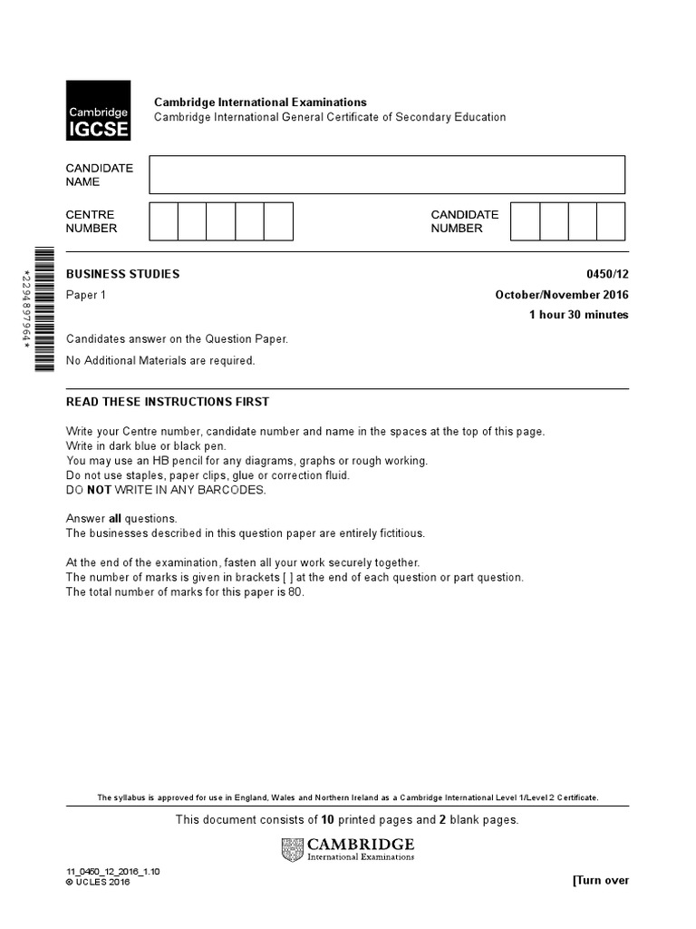Cambridge International Examinations: 11 - 0450 - 12 - 2016 - 1.10 ...