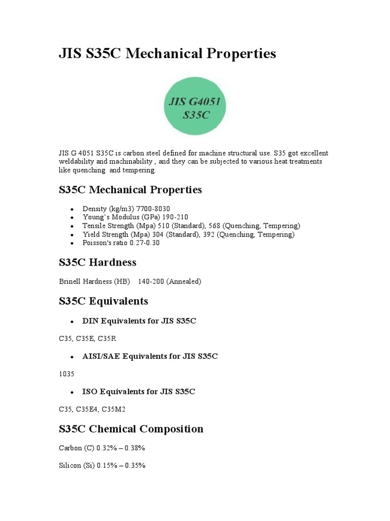 JIS S35C Mechanical Properties | PDF