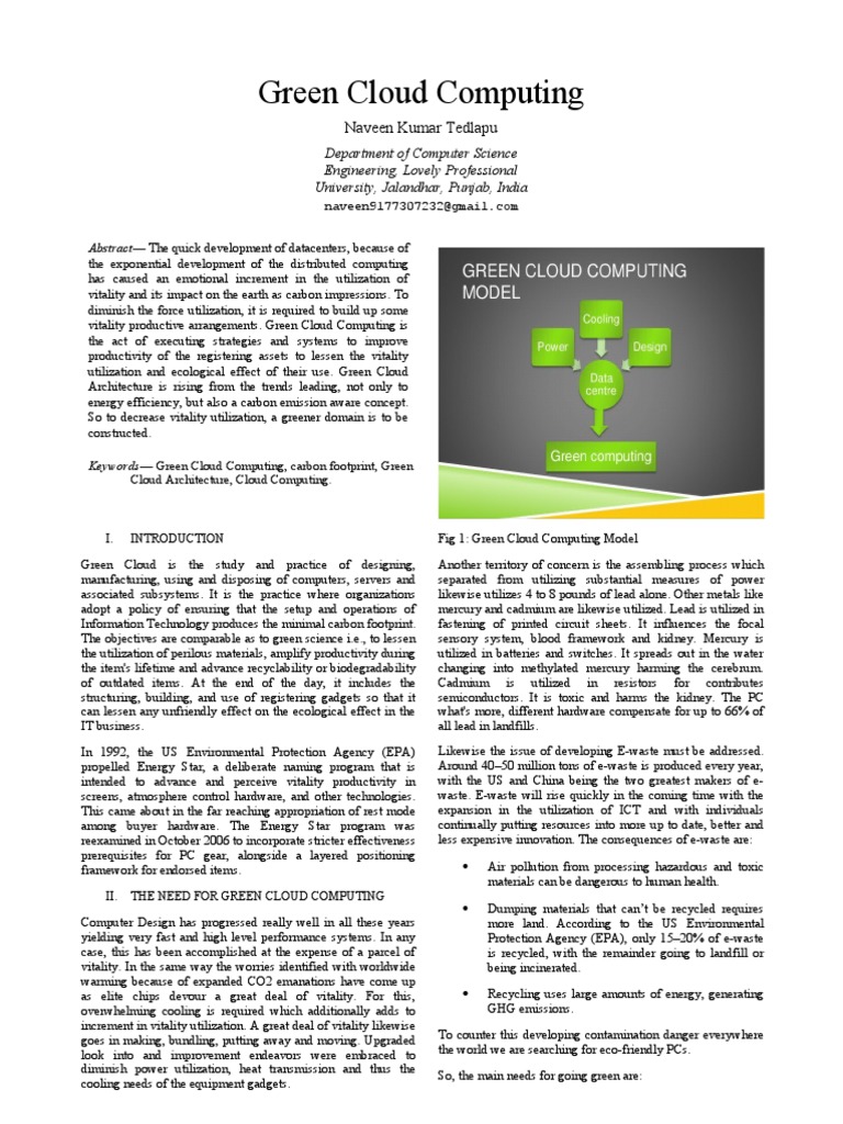 Green Cloud Computing Term Paper | PDF | Electronic Waste | Cloud Computing