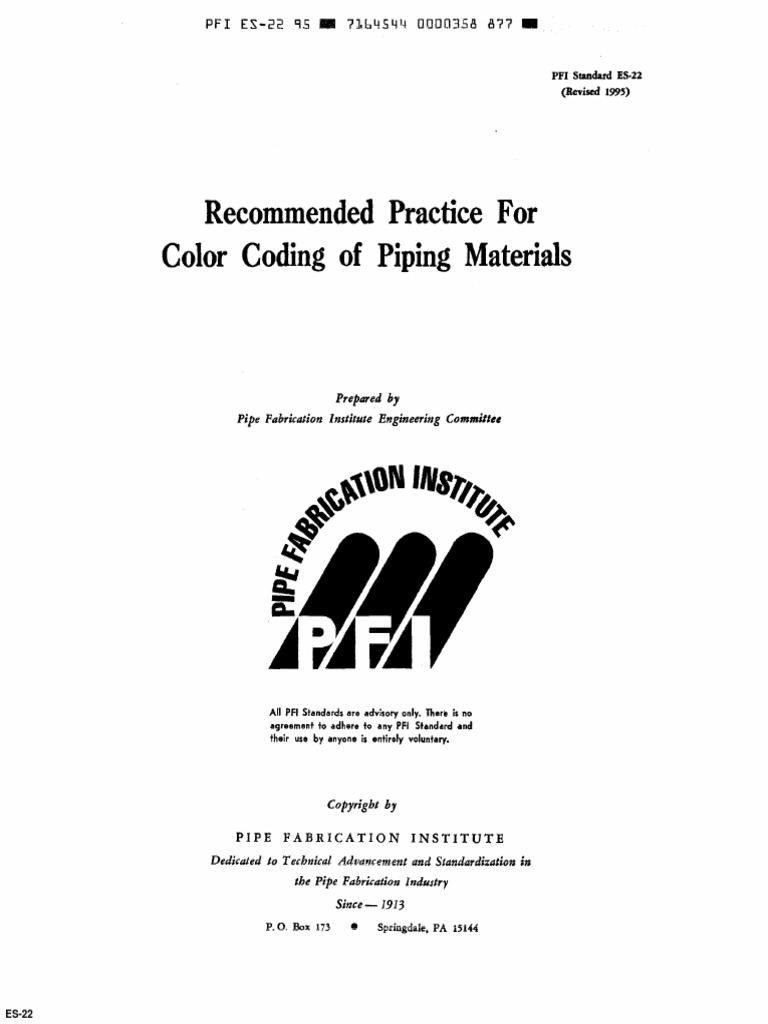 PFI ES-22-1995 Recommended Practice For Color Coding of Piping Materials | PDF | Pipe (Fluid ...
