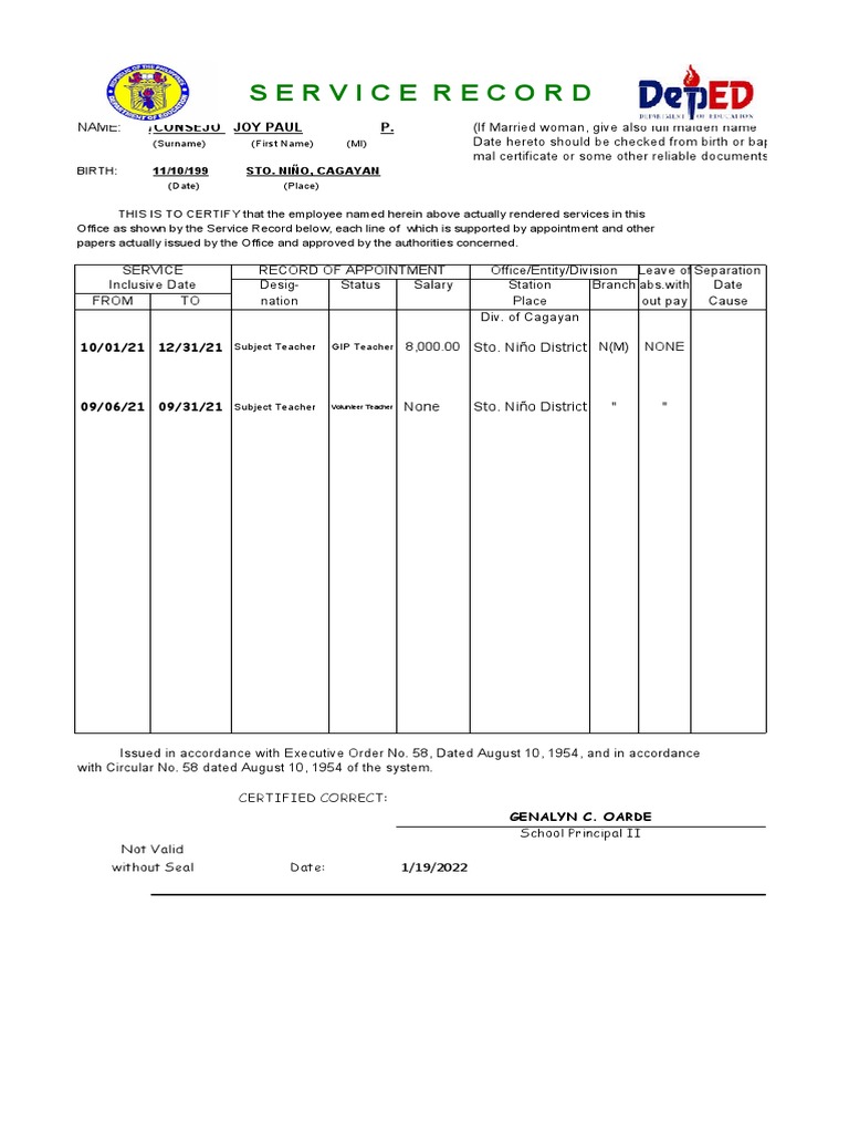 Lipatan Service Record | PDF