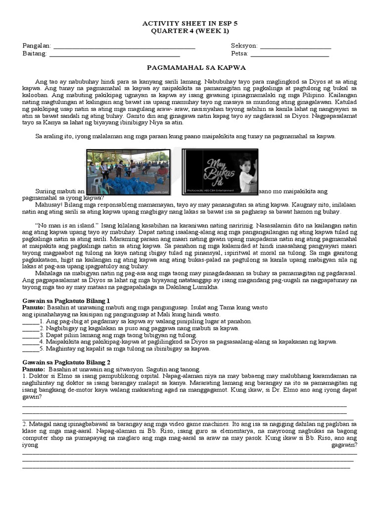 Q4-Week 1 ESP5 | PDF