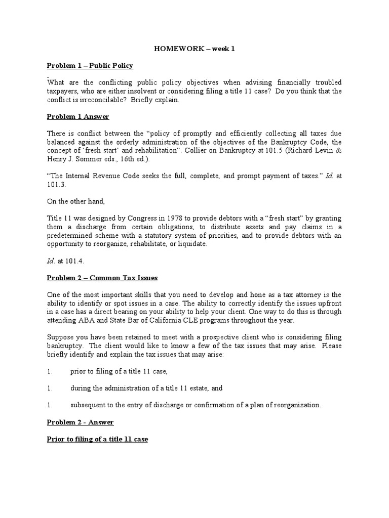 Homework - Week 1 Answers | PDF | Bankruptcy In The United States ...
