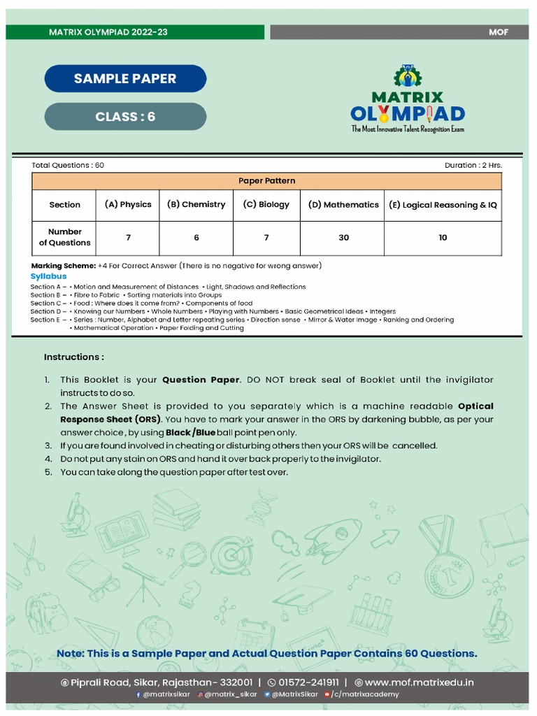 Samplepaper Class 6th PDF | PDF