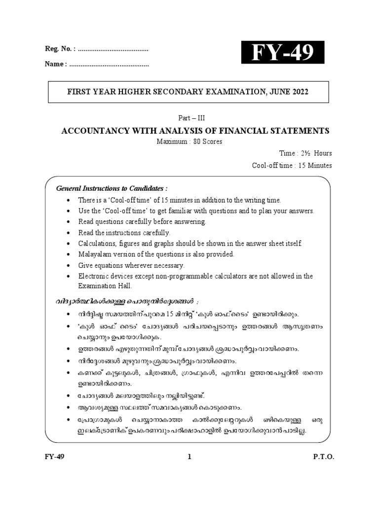 Hsslive-xi-june-2022-qn-FY 49 (Accounts With AFS) PDF | Download Free PDF | Debits And Credits ...