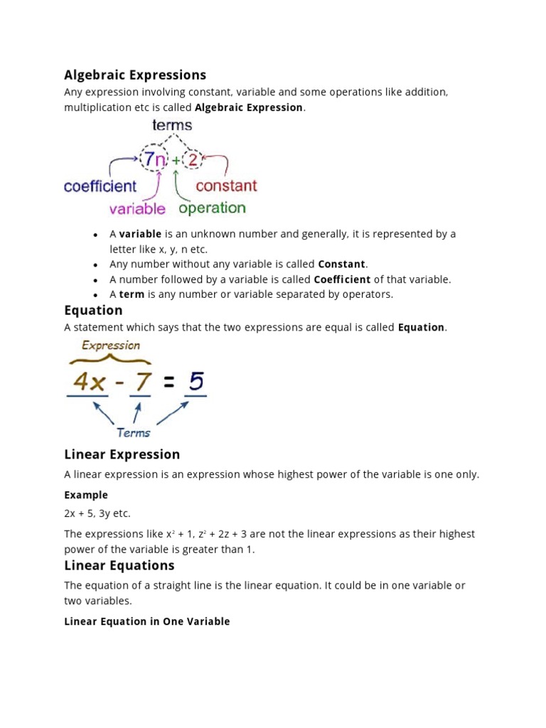 Maths Chapter 2 Notes | PDF | Equations | Variable (Mathematics)