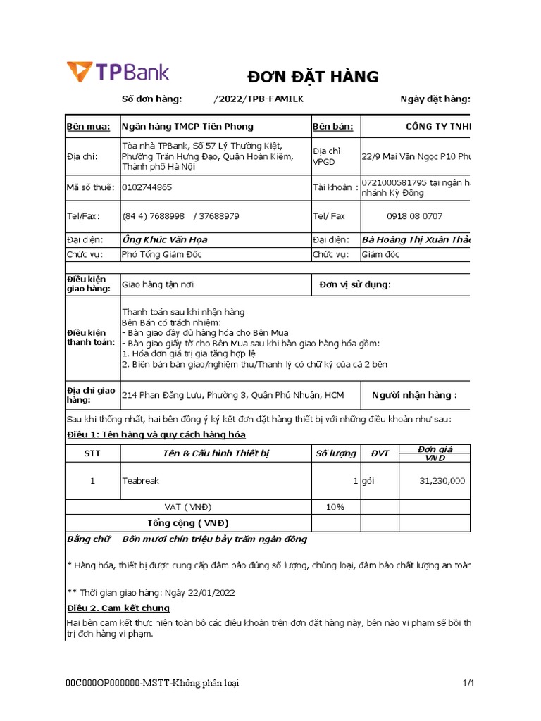 Mẫu đơn đặt hàng Familk | PDF