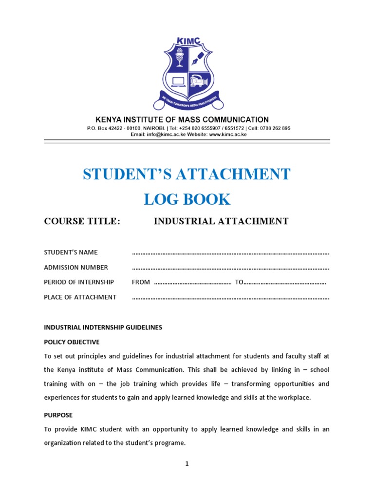 KIMC Industrial Attachment Logbook | PDF | Internship | Job Hunting