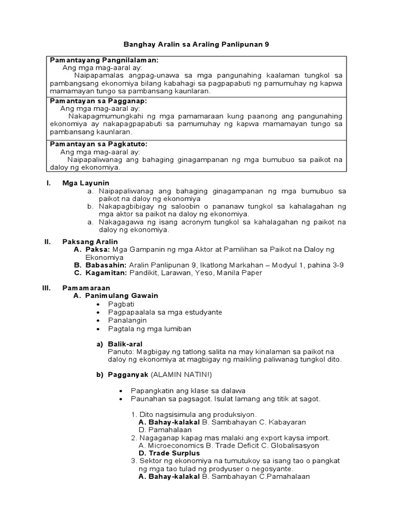 Banghay Aralin Sa Araling Panlipunan 9 Lesson1.2 | PDF