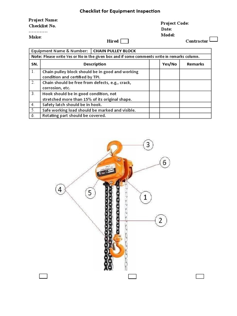 Chain Pulley Block Inspection Checklist | PDF | Business