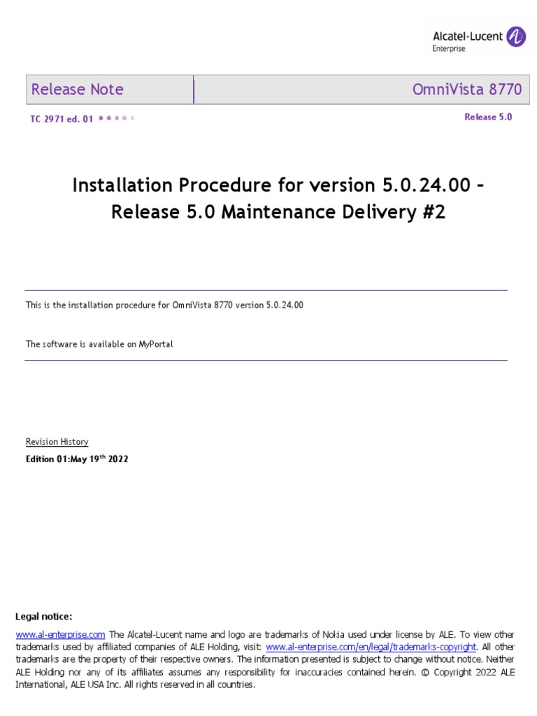 TC2971en-Ed01 Installation Procedure For OmniVista8770 R5.0.24.00 | PDF ...