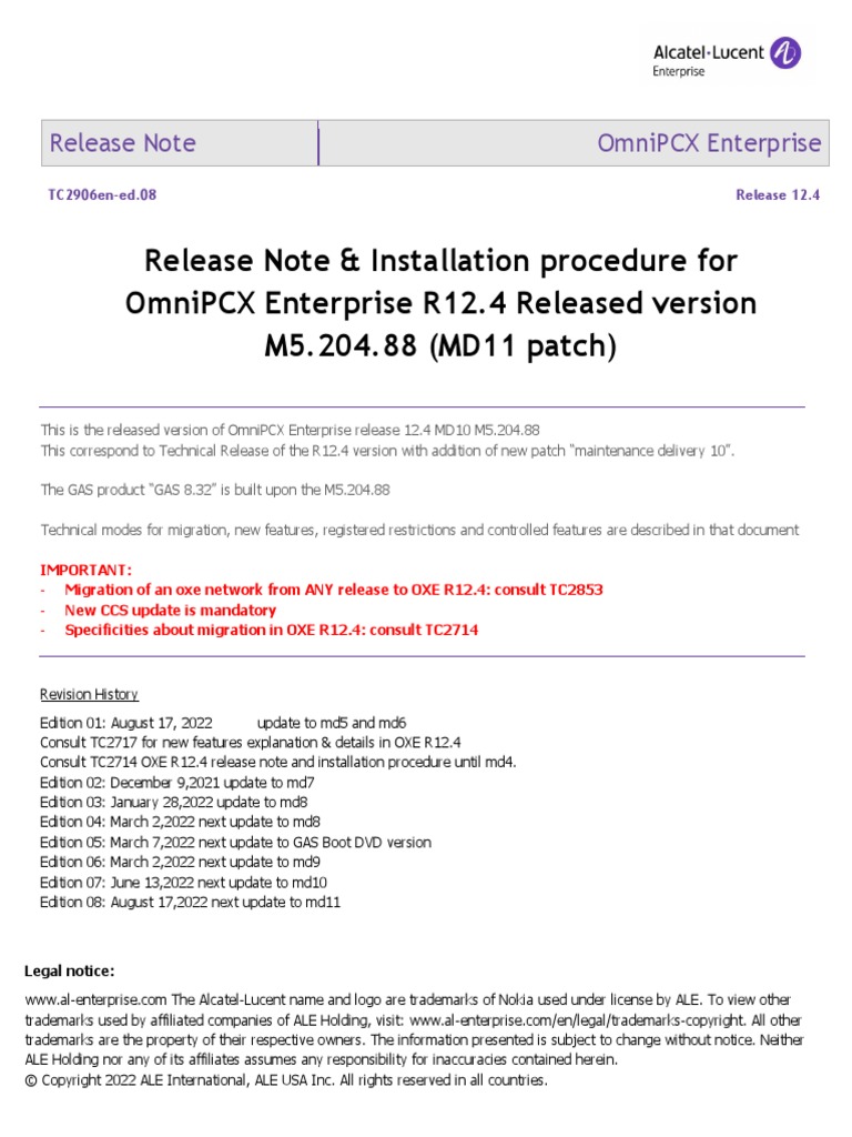 TC2906en-Ed08 Release Note and Installation Procedure OmniPCX ...