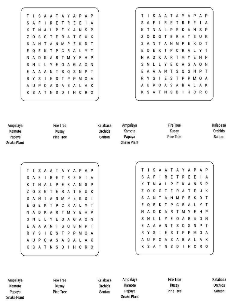 Word Search (Kusay, Kamote, Plants) | PDF